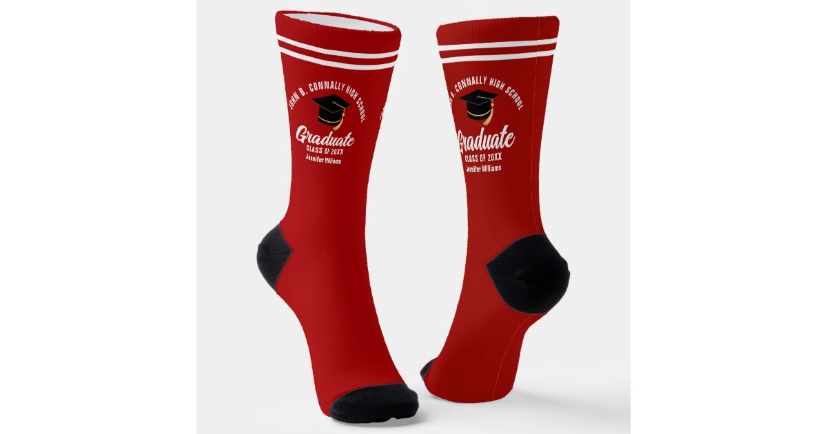 Red White Graduate Personalized Graduation Socks | Zazzle