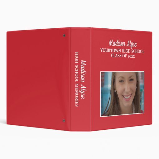 Red White Graduation Photo High School Memories 3 Ring Binder | Zazzle
