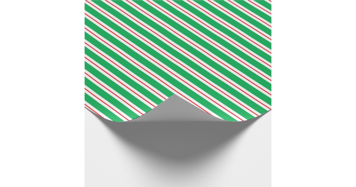 Red White Green Candy Cane Stripes Wrapping Paper | Zazzle