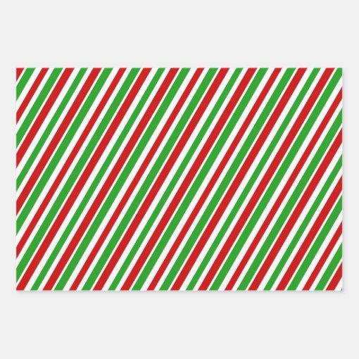 Red, White & Green Christmas Stripes Pattern Wrapping Paper Sheets | Zazzle