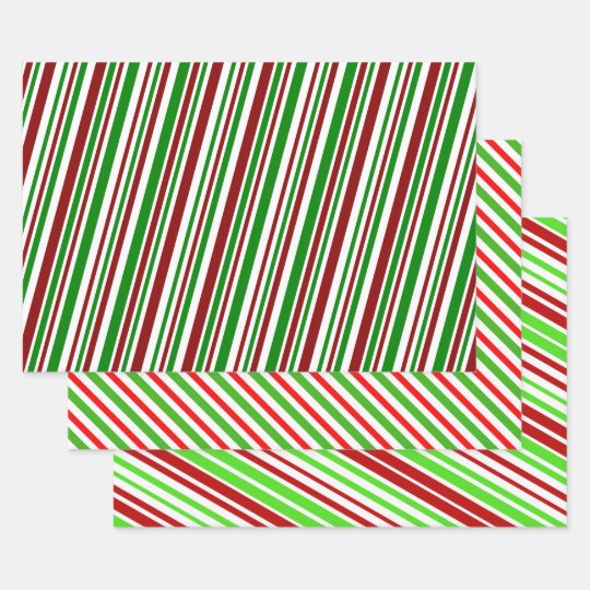 Red, White, Green Christmas-Style Stripes Pattern Wrapping Paper Sheets ...