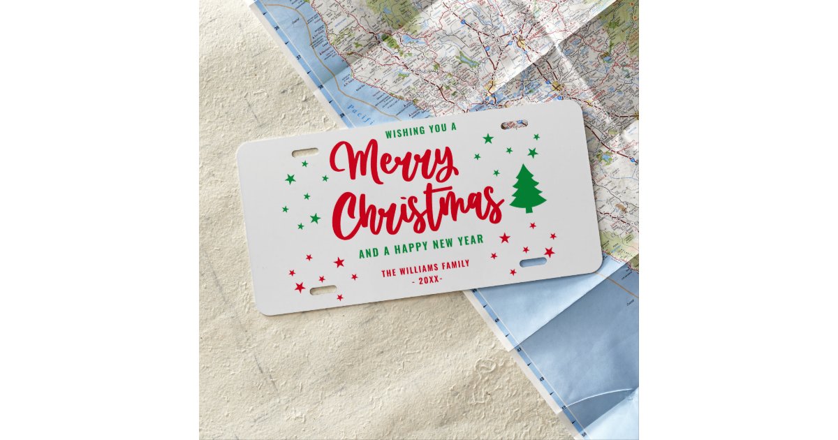 Red White Green Non Photo Family Merry Christmas License Plate | Zazzle