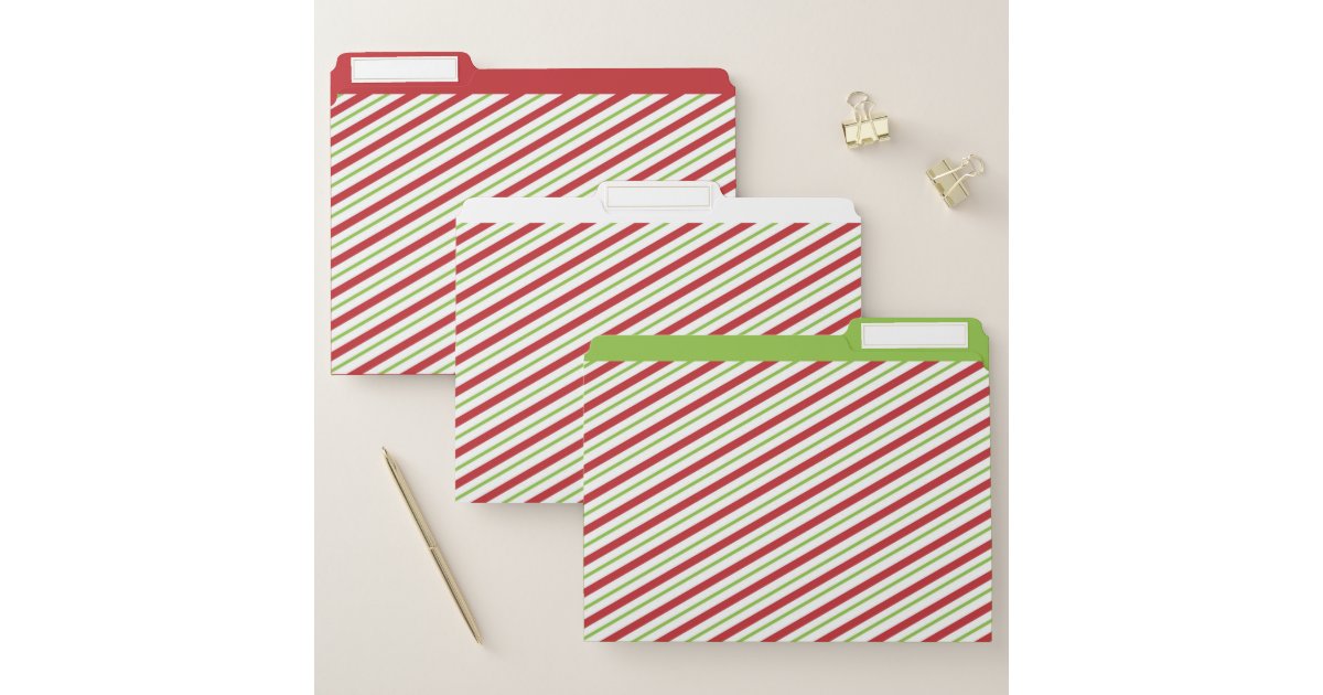 Red White Green Striped Pattern Holiday Christmas File Folder | Zazzle