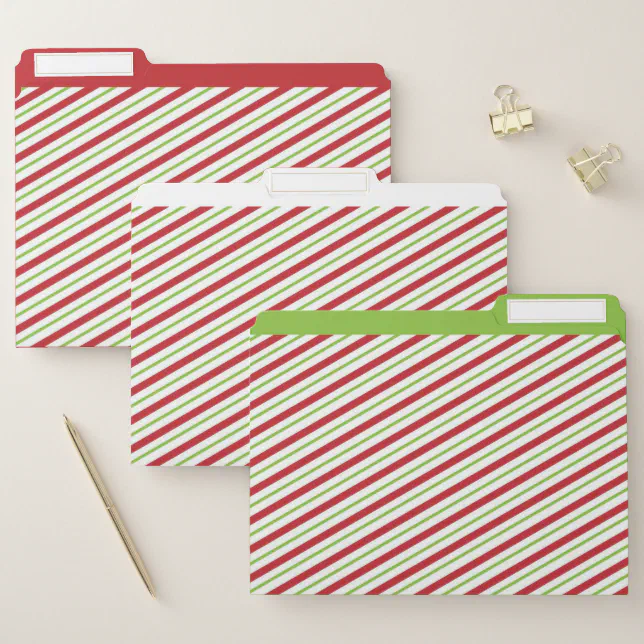 Red White Green Striped Pattern Holiday Christmas File Folder | Zazzle
