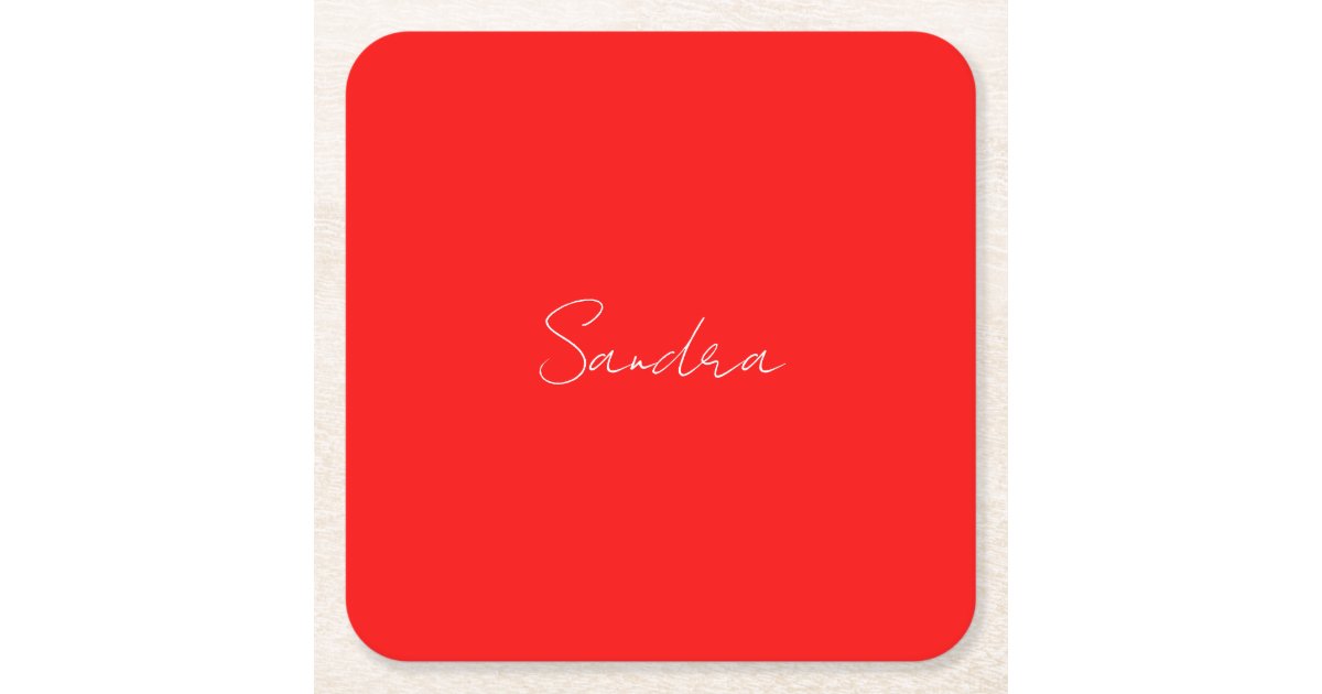 Red White Handwritten Minimalist Your Name Square Paper Coaster | Zazzle