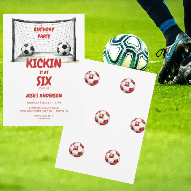 Red & White Kickin Soccer Birthday Party Invitation | Zazzle
