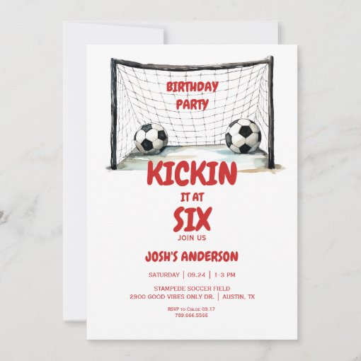 Red & White Kickin Soccer Birthday Party Invitation | Zazzle