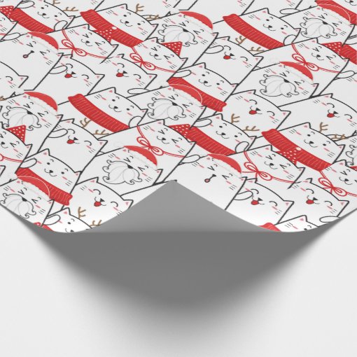 Red White Kitty Cats Funny Christmas Holiday Gift Wrapping Paper | Zazzle