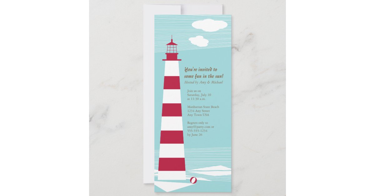 Red White Lighthouse Party Invite | Zazzle
