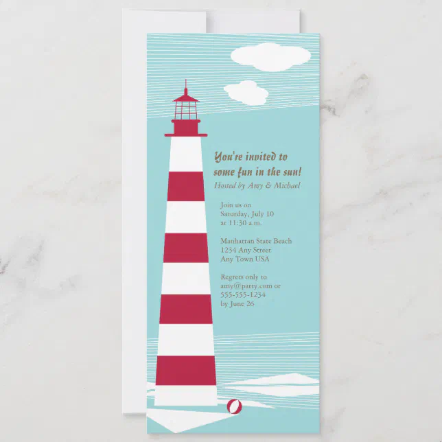 Red White Lighthouse Party Invite | Zazzle