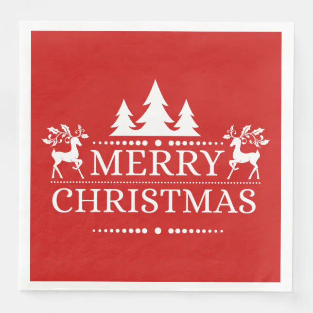 Red & White Merry Christmas Paper Napkins | Zazzle