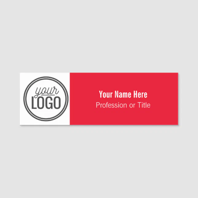 Red & White Minimalist Color Block Professional Name Tag | Zazzle