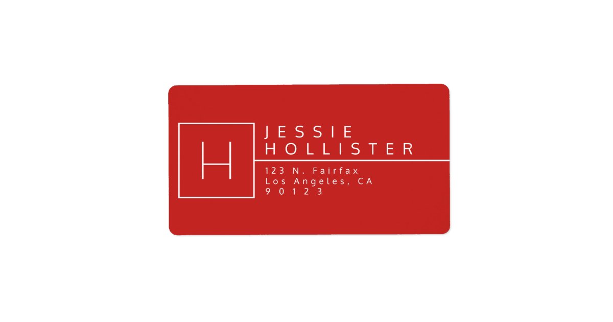Red & White Monogrammed Return Address Label | Zazzle