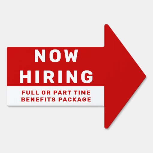 Red White Now Hiring Directional Arrow Sign | Zazzle