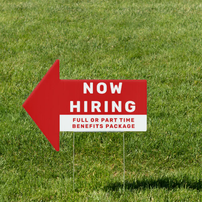 Red White Now Hiring Directional Arrow Sign | Zazzle