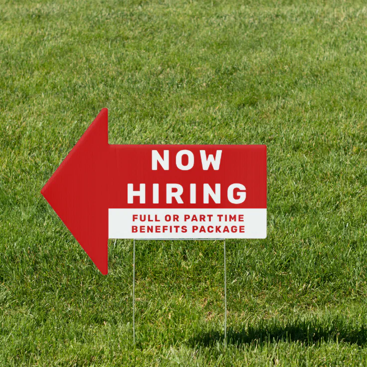 Red White Now Hiring Directional Arrow Sign | Zazzle