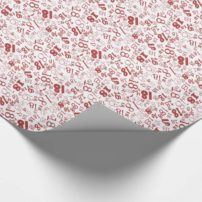 Red White Numbers 18th Birthday Wrapping Paper | Zazzle