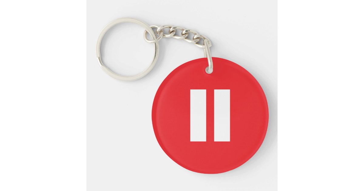 Red & White Pause Button Keychain | Zazzle