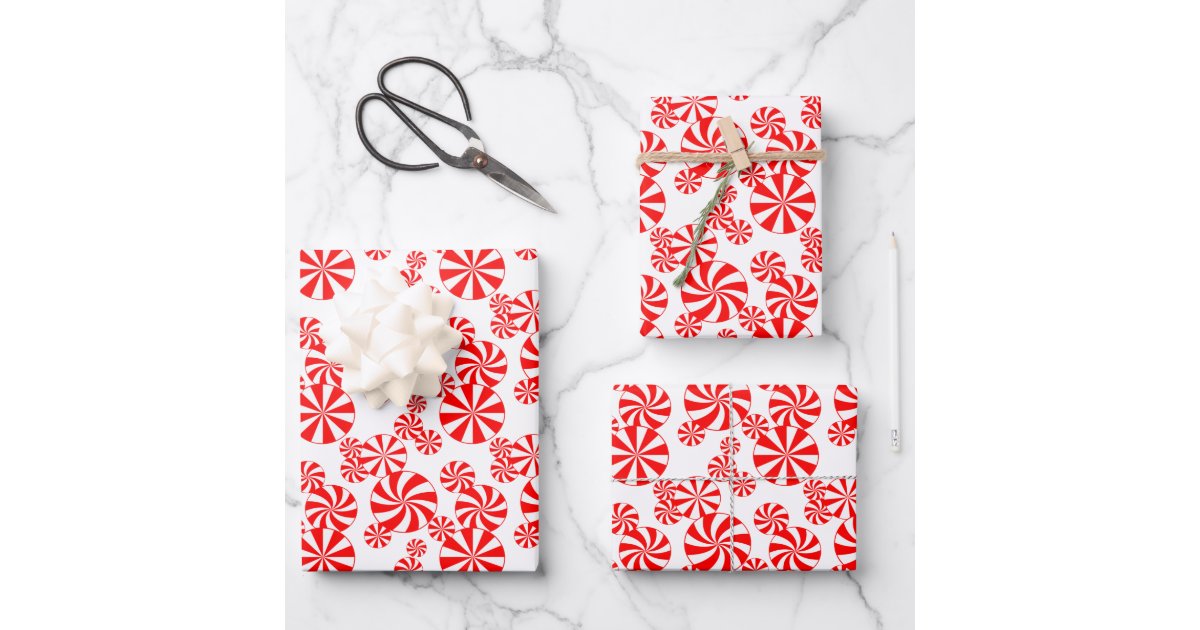 Red White Peppermint Candy Holdiay Pattern Wrapping Paper Sheets | Zazzle