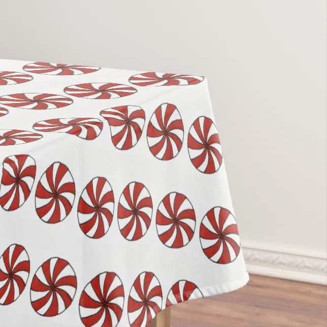 Red White Peppermint Swirl Mint Candy Christmas Tablecloth | Zazzle