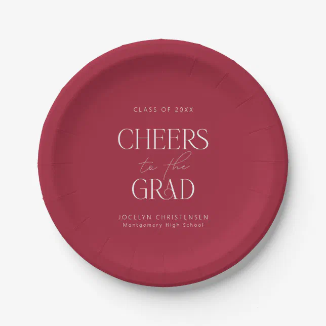 Red White Personalized Cheers Grad Party Paper Plates | Zazzle