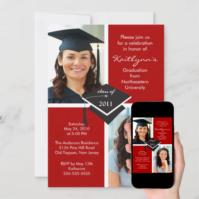 Red & White Photo Graduation Invitation | Zazzle
