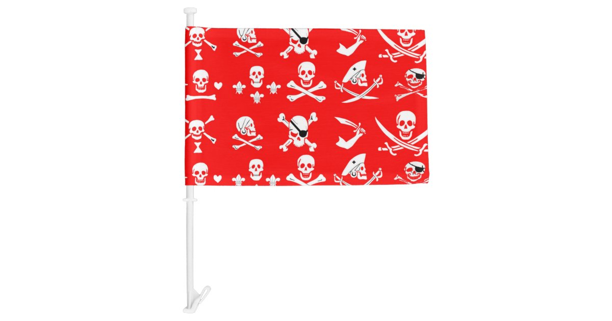 RED WHITE PIRATE BANNERS SKULL,CROSSED BONES CAR FLAG | Zazzle