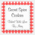 Red White Plaid Doily Custom Baking Square Sticker | Zazzle