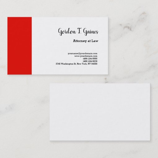 Red White Plain Professional Attorney at Law Business Card | Zazzle