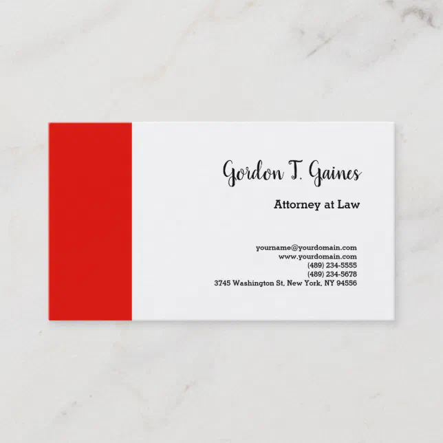 Red White Plain Professional Attorney at Law Business Card | Zazzle