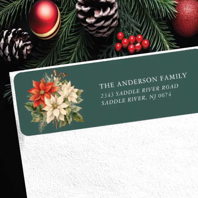 Red White Poinsettia Flower Return Address Label | Zazzle