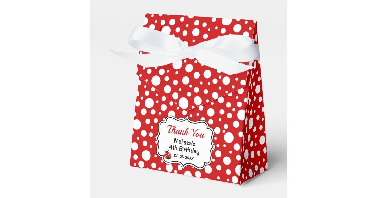 Red White Polka Dots Ladybug Frame Kids Birthday Favor Boxes | Zazzle