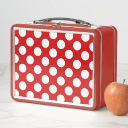 Red White Polka Dots Retro Pattern Metal Lunch Box | Zazzle