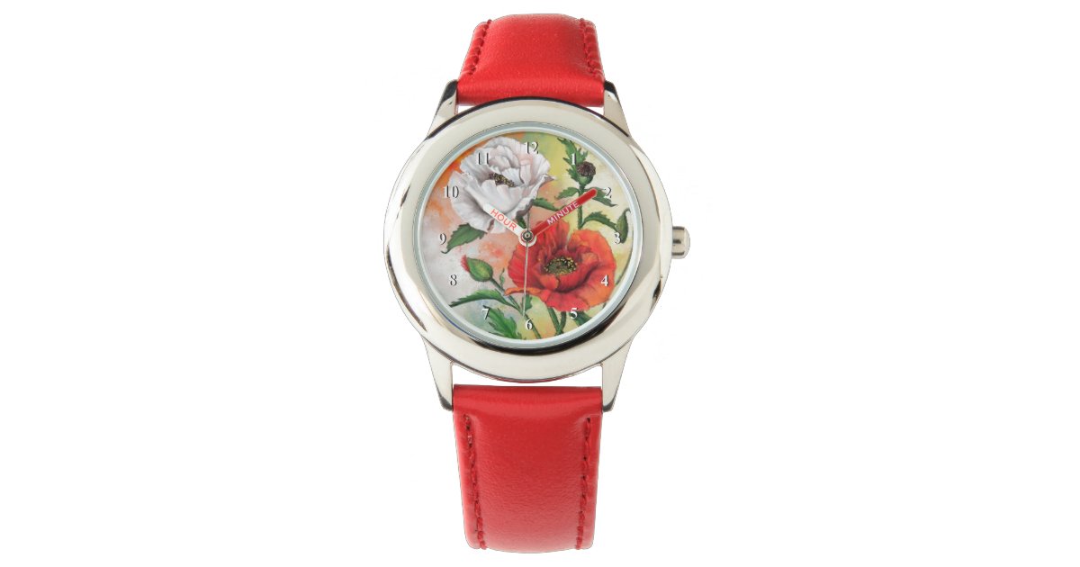 Red White Poppies Watch | Zazzle