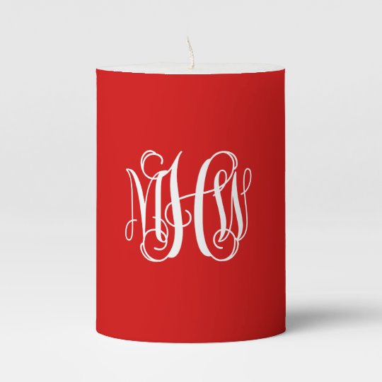 Red White Preppy Vine Script Monogram DIY BG Pillar Candle | Zazzle.com