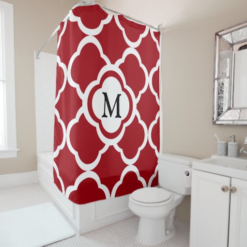 Red And White Quatrefoil Personalizable Monogram Shower Curtain Zazzle
