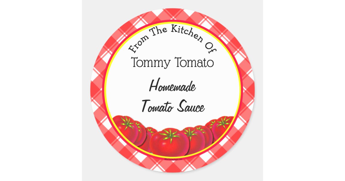Red White Retro Plaid Tomato Sauce Baking Classic Round Sticker | Zazzle
