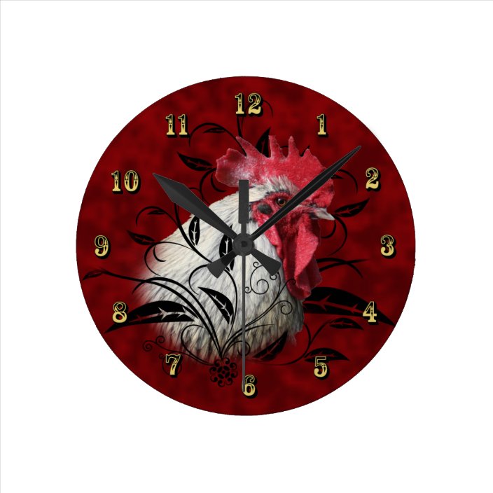 Red White Rooster Kitchen Wall Clock | Zazzle.com