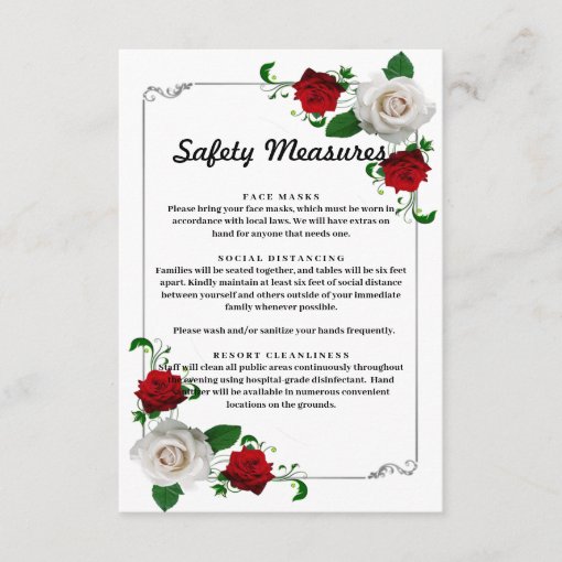 Red & White Roses Christmas Wedding Safety Measure Enclosure Card | Zazzle