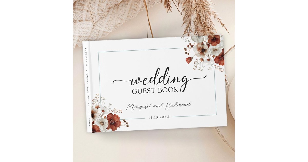 Red & White Rustic Floral Wedding Guest Book | Zazzle