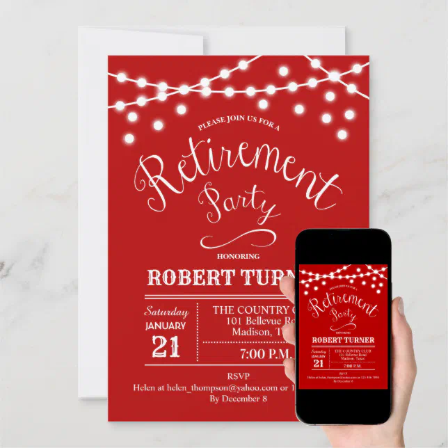 Red White Rustic Retirement Party Invitation | Zazzle