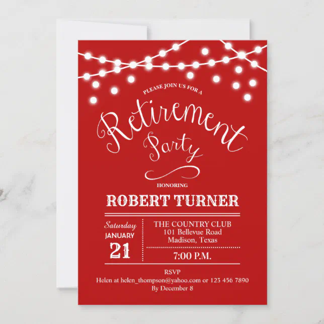 Red White Rustic Retirement Party Invitation | Zazzle