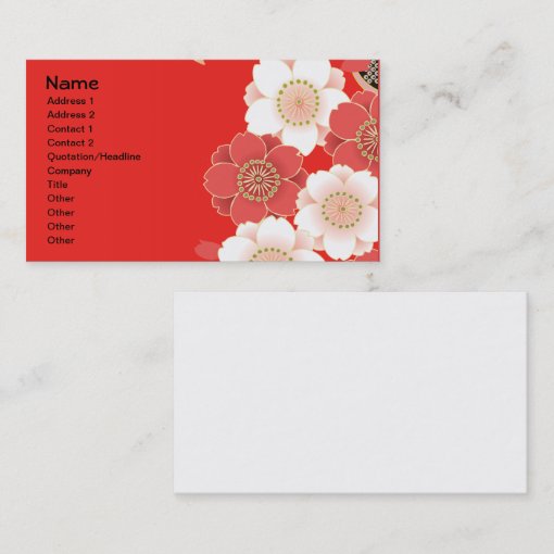 Red & White Sakura Japanese Kimono Business Card | Zazzle