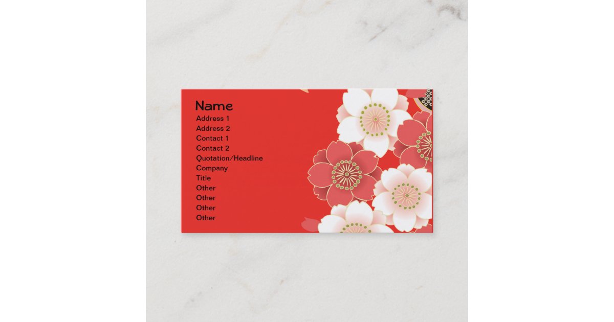 Red & White Sakura Japanese Kimono Business Card | Zazzle