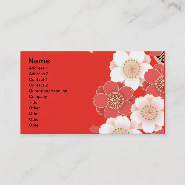 Red & White Sakura Japanese Kimono Business Card | Zazzle