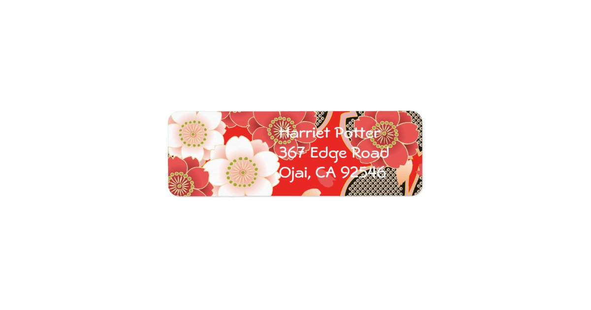 Red & White Sakura Japanese Kimono Label | Zazzle