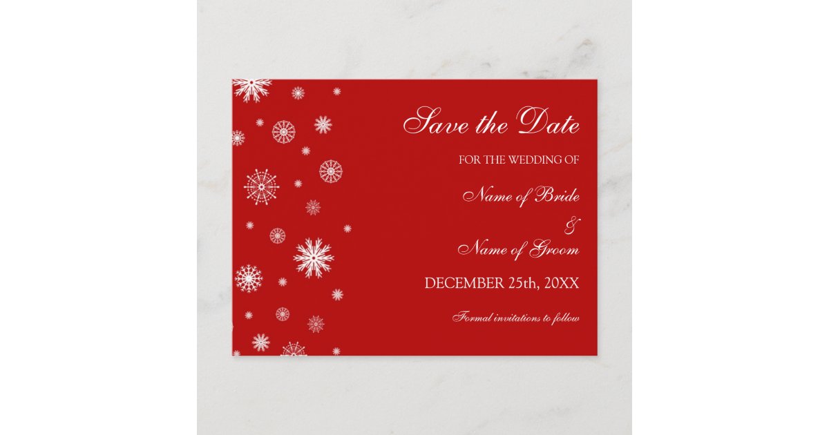 Red White Save the Date Winter Wedding Postcard | Zazzle