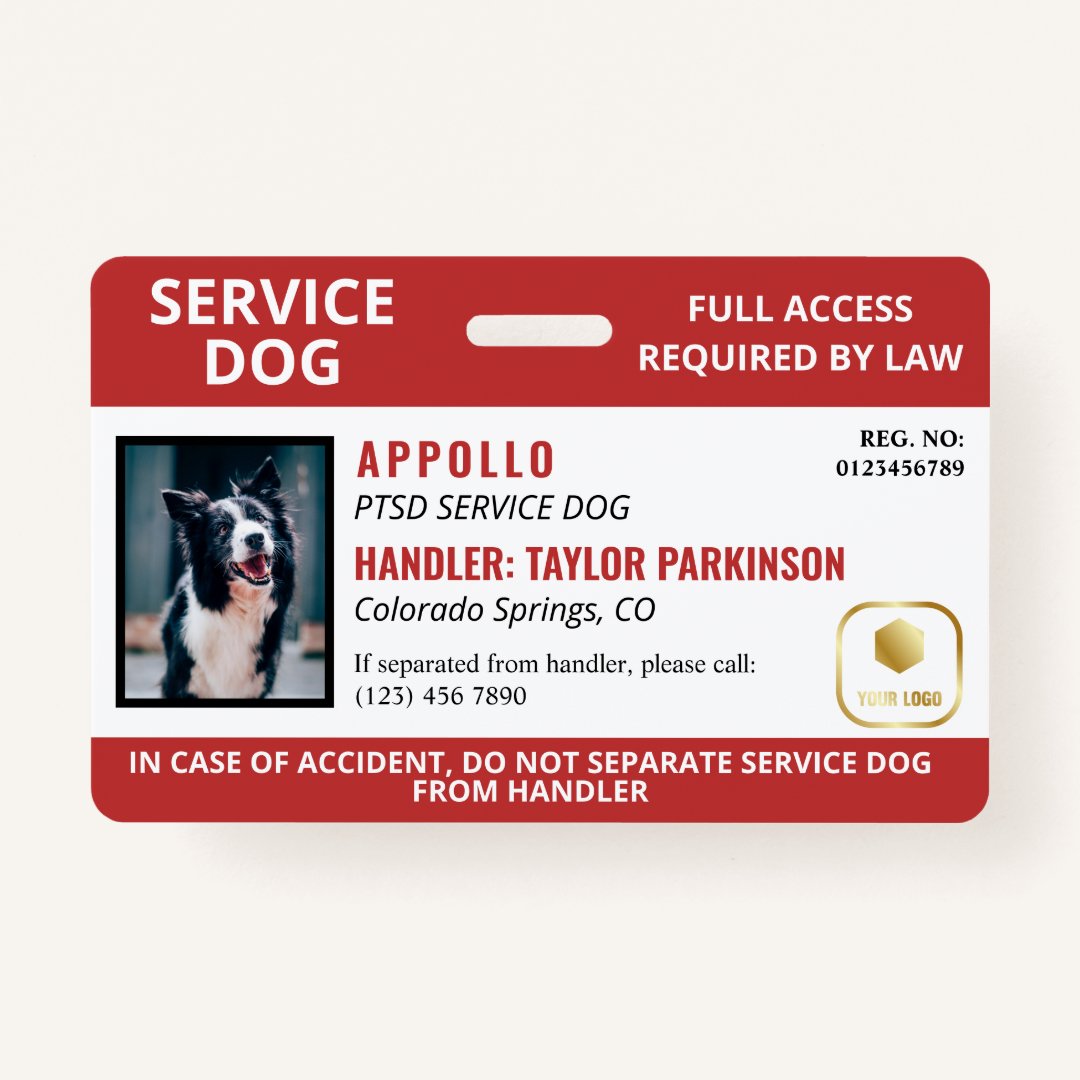 Red White Service Dog Logo & Photo ID Badge | Zazzle