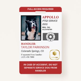 Red White Service Dog Logos & Photo ID Badge | Zazzle