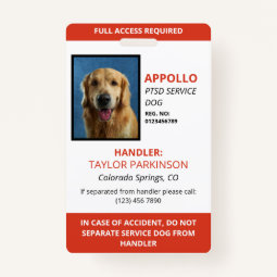 Red White Service Dog Photo ID Badge | Zazzle